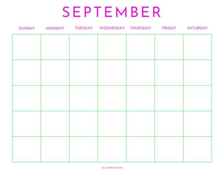 Cute & Free Blank September Calendars - JellyMemos
