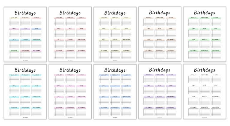 Stay Organized With Printable Birthday Calendars! (12 Cute Colors ...