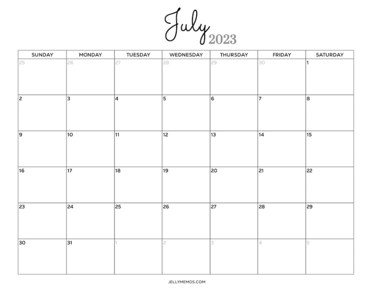 July 2023 Calendar Printables (Minimal & Useful) - JellyMemos