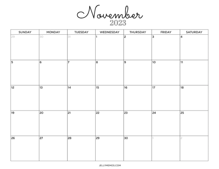 November 2023 Calendar Printables You'll Love - JellyMemos