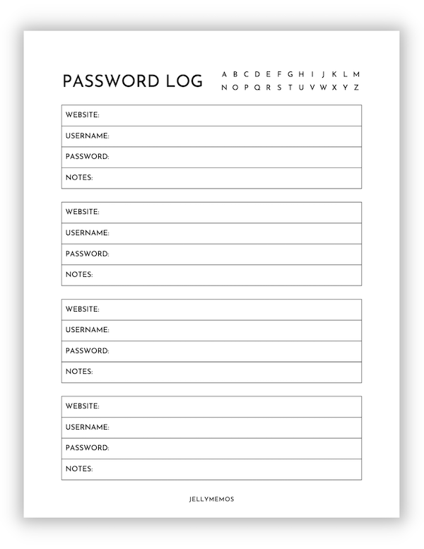 8 Printable Password Log Templates Cute Password Trackers JellyMemos 8 Printable Password Log Templates Cute Password Trackers JellyMemos