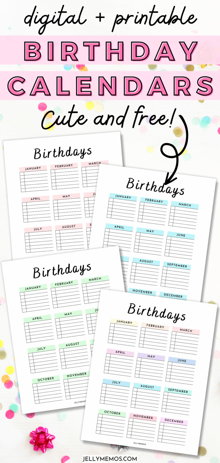 Stay Organized With Printable Birthday Calendars! (12 Cute Colors ...