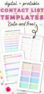Cute Printable Contact List Templates - JellyMemos