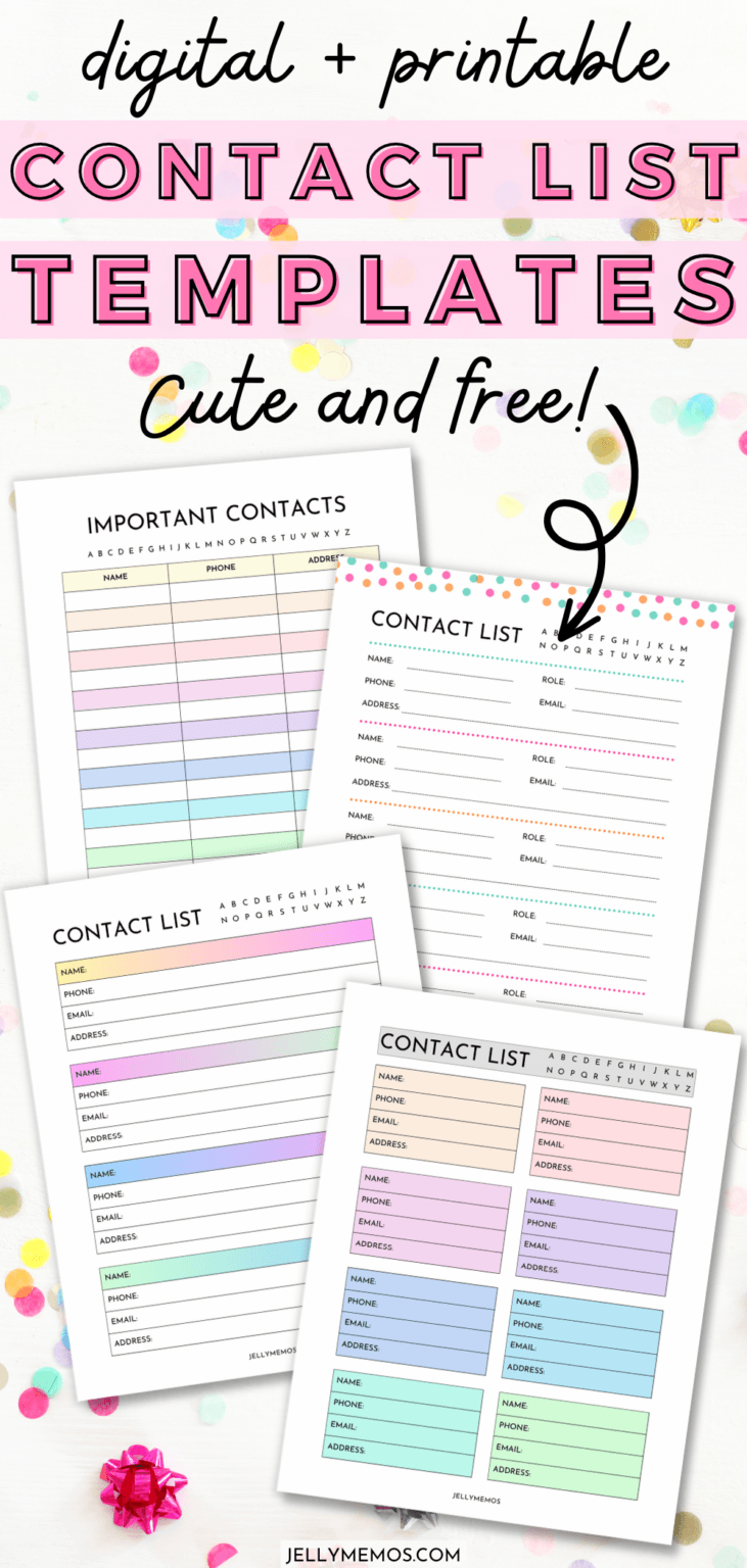 Cute Printable Contact List Templates - JellyMemos