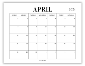 April 2024 Calendar Printables (Monday + Sunday Start!) - JellyMemos