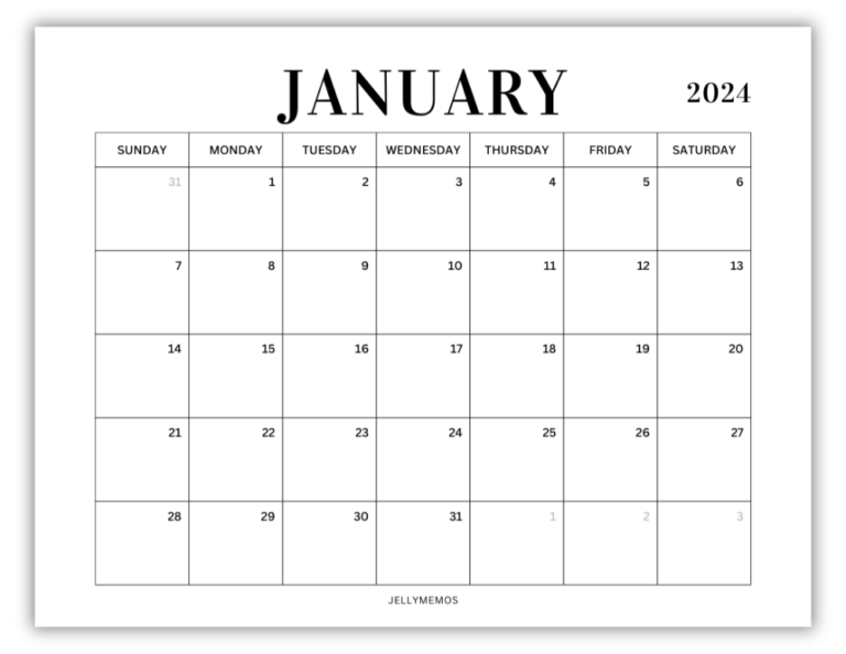 January 2024 Calendar Printables For Planning & Productivity - JellyMemos