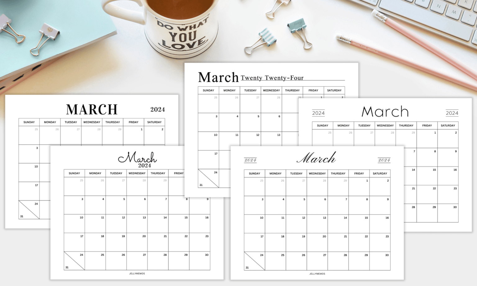 March 2024 Calendar Printables (Cute & Minimal!) - JellyMemos
