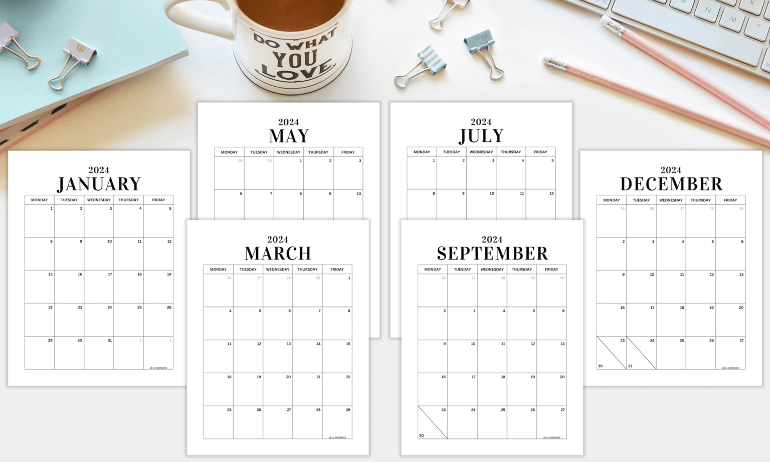 2024 Monday To Friday Calendar Printables (Vertical & Horizontal ...