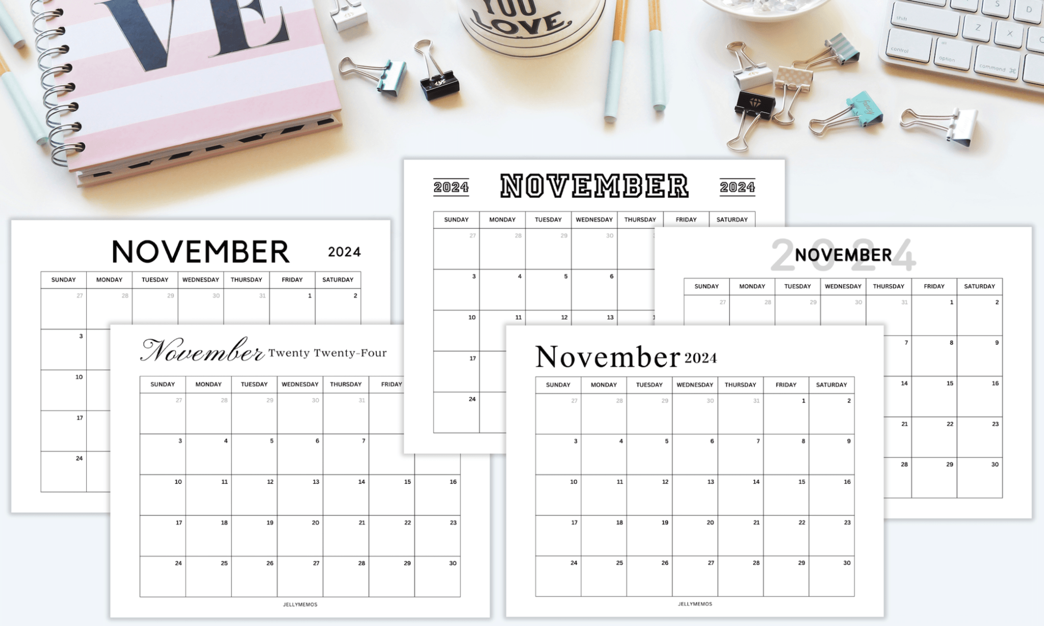November 2024 Calendar Printables (Perfect For Productivity!) - JellyMemos
