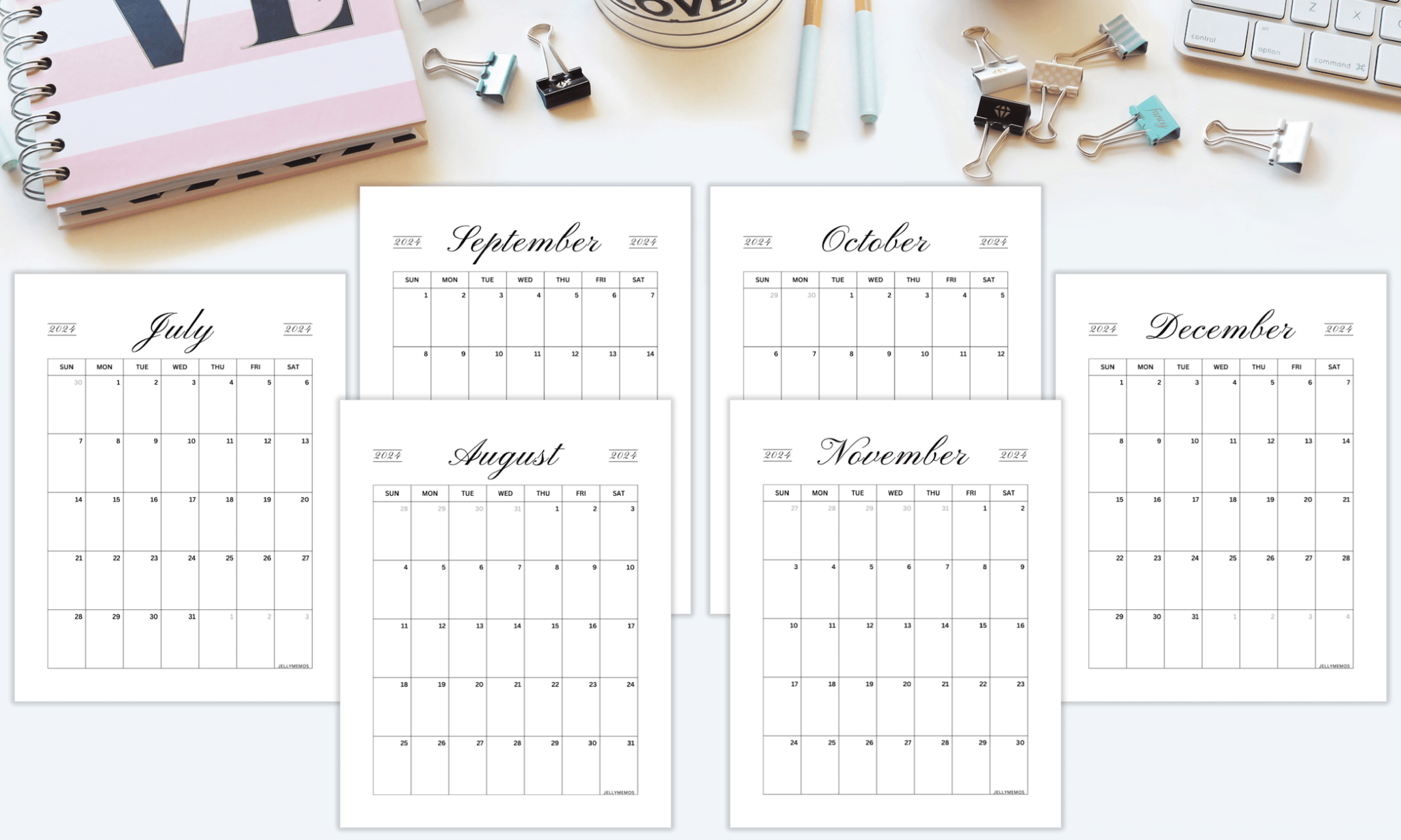 Elegant & Lovely 2024 Vertical Calendar Printable - JellyMemos