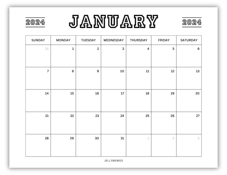 January 2024 Calendar Printables For Planning & Productivity - JellyMemos
