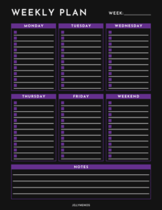 Dark Mode Digital Weekly Planner Templates For Productivity! - JellyMemos