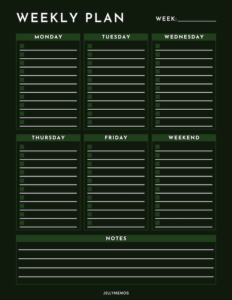 Dark Mode Digital Weekly Planner Templates For Productivity! - JellyMemos