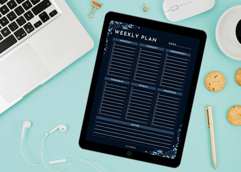 Dark Mode Digital Weekly Planner Templates For Productivity! - JellyMemos