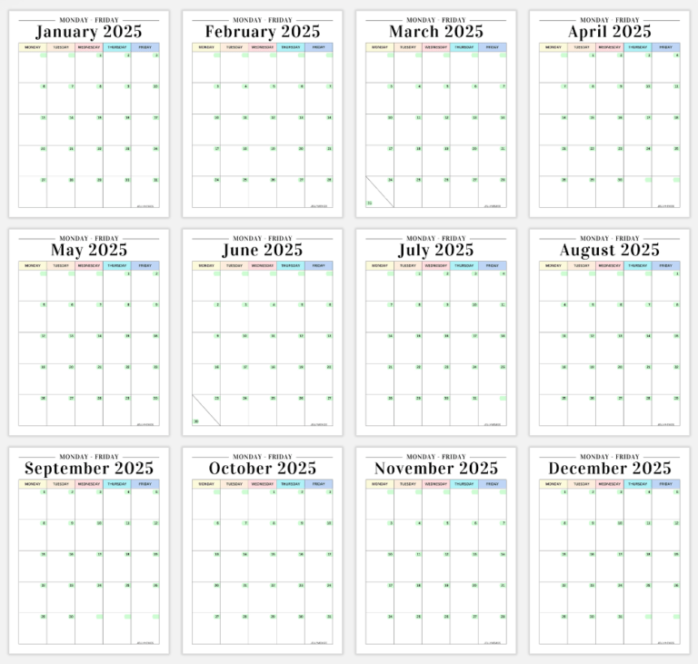 2025 Monday To Friday Calendar Printables (Cute & Free!) - JellyMemos