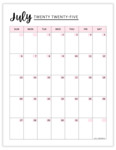 2025 Pink Calendar Printable (Cute & Free!) - JellyMemos