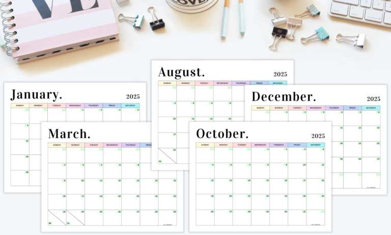 2025 Pastel Calendar Printable (Monday Start & Sunday Start!) - JellyMemos