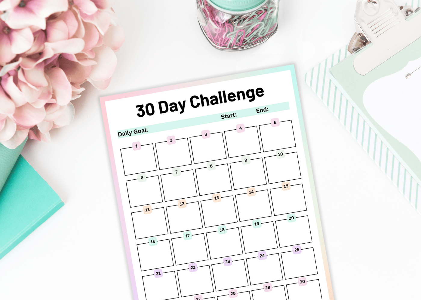 Cute 30 Day Challenge Printables To Achieve Your Goals - JellyMemos