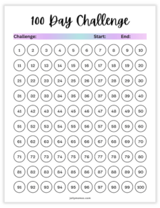 100 Day Challenge Printables To Help You Reach Your Goals! - JellyMemos
