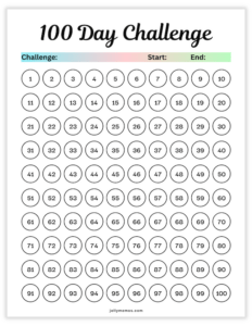 100 Day Challenge Printables To Help You Reach Your Goals! - JellyMemos