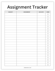 Assignment Tracker Templates - Cute Printables To Stay Organized ...