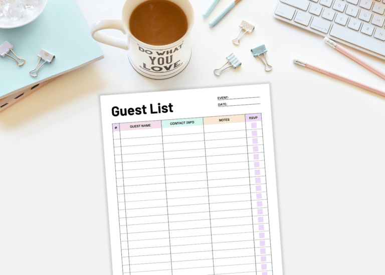 Guest List Printables For Weddings, Parties, Birthdays, Showers ...