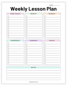 Cute & Free Printable Weekly Lesson Plan Templates! - JellyMemos