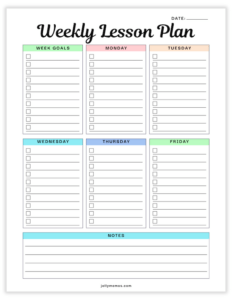 Cute & Free Printable Weekly Lesson Plan Templates! - JellyMemos