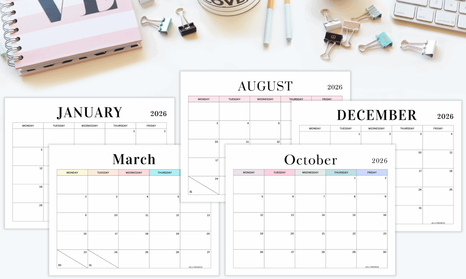 Monday To Friday Calendar Printables For 2026 - JellyMemos