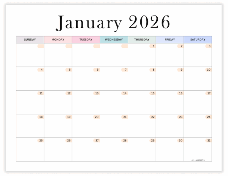 Aesthetic Calendar Printable Templates For 2026 - JellyMemos