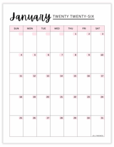 Pink Calendar Printable Templates For 2026 - JellyMemos