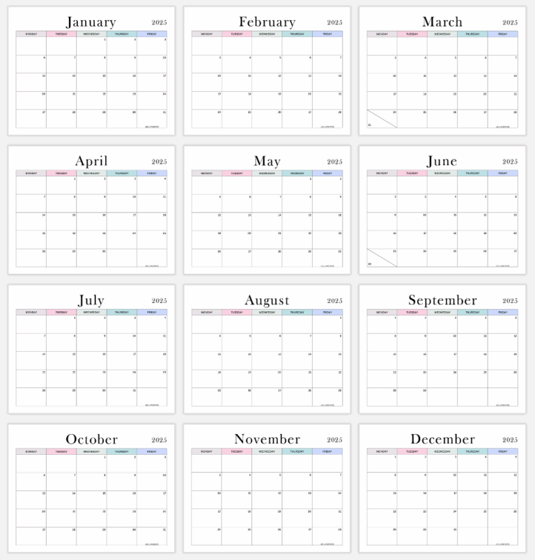 2025 Monday To Friday Calendar Printables (Cute & Free!) - JellyMemos