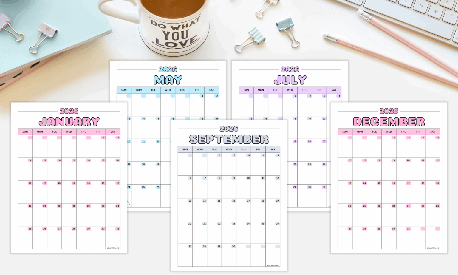 Colorful Calendar Printable Templates For 2026 - JellyMemos
