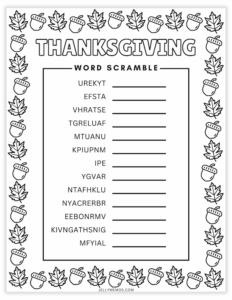 Printable Thanksgiving Word Scramble - Fun Activity Sheets - JellyMemos