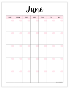 Pink Undated Monthly Calendar Printables - JellyMemos