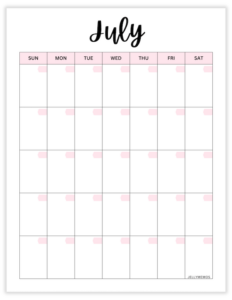 Pink Undated Monthly Calendar Printables - JellyMemos