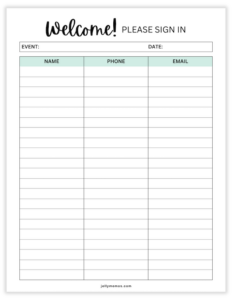 Printable Sign In Sheet Templates - Sign In And Out Forms - JellyMemos