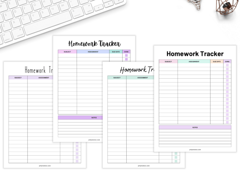 Printable Homework Tracker Templates For Teachers And Students - JellyMemos