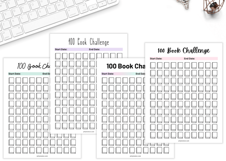 Printable 100 Book Challenge Templates - 12 Reading Trackers - JellyMemos